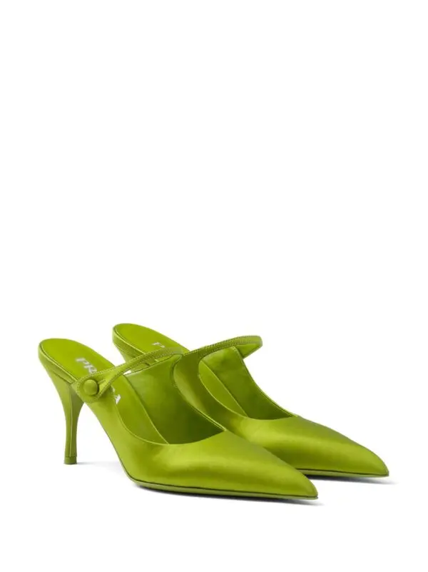 Prada 75mm Pointed Satin Mules - Green | Editorialist