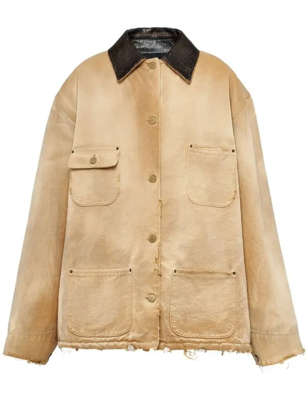 Prada Distressed Canvas Jacket - Neutrals