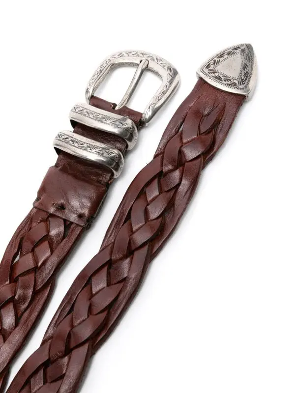 Brunello Cucinelli Engraved-buckle Braided Leather Belt - Brown