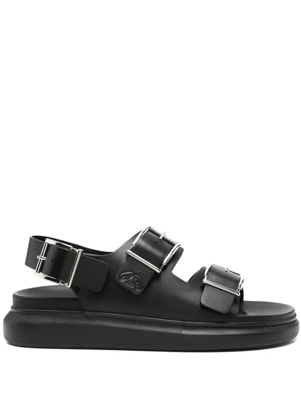 Alexander McQueen Logo-debossed Leather Sandals - Black/silver