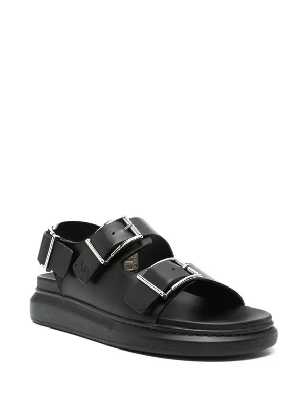Alexander McQueen Logo-debossed Leather Sandals - Black/silver