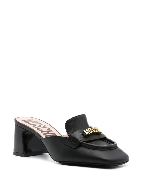 Moschino Logo Leather Loafer Mules