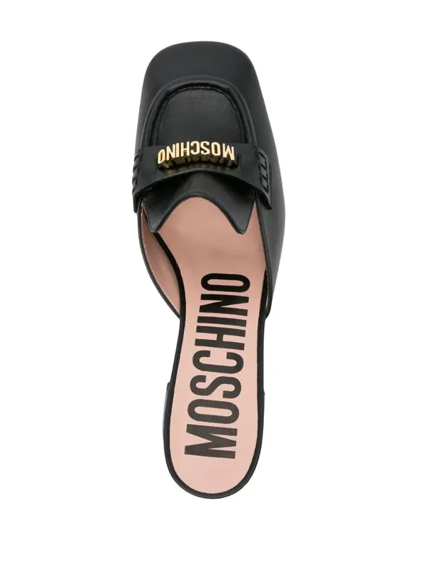 Moschino Logo Leather Loafer Mules
