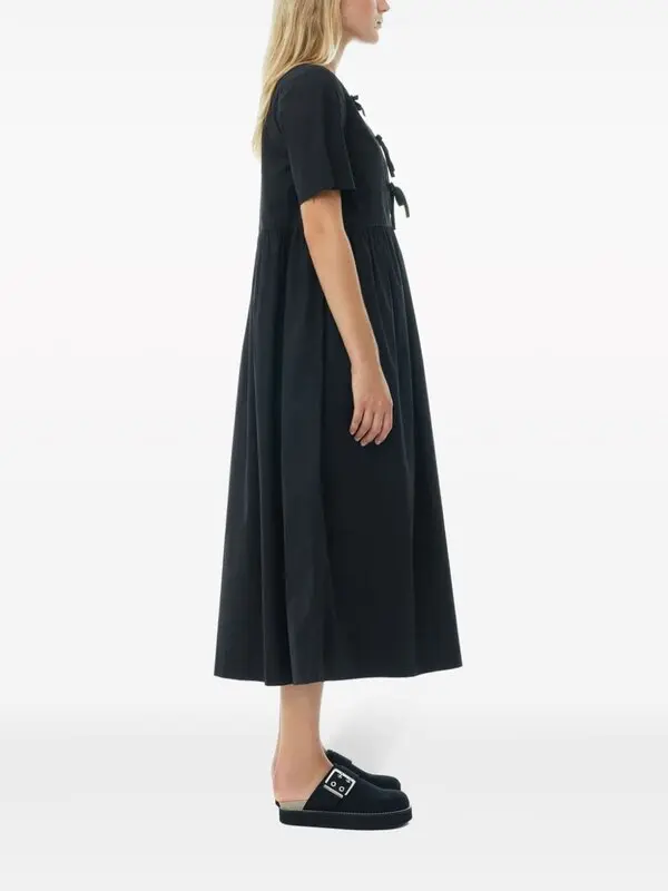 ganni cotton poplin long tie string dress GANNI Black Stretch Cotton Dress
