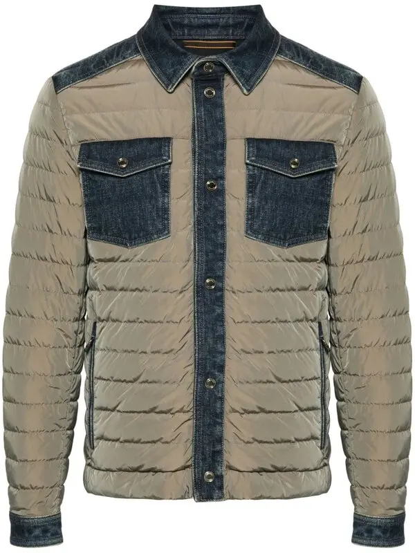 MOORER Denim-trim Quilted Jacket - Blue