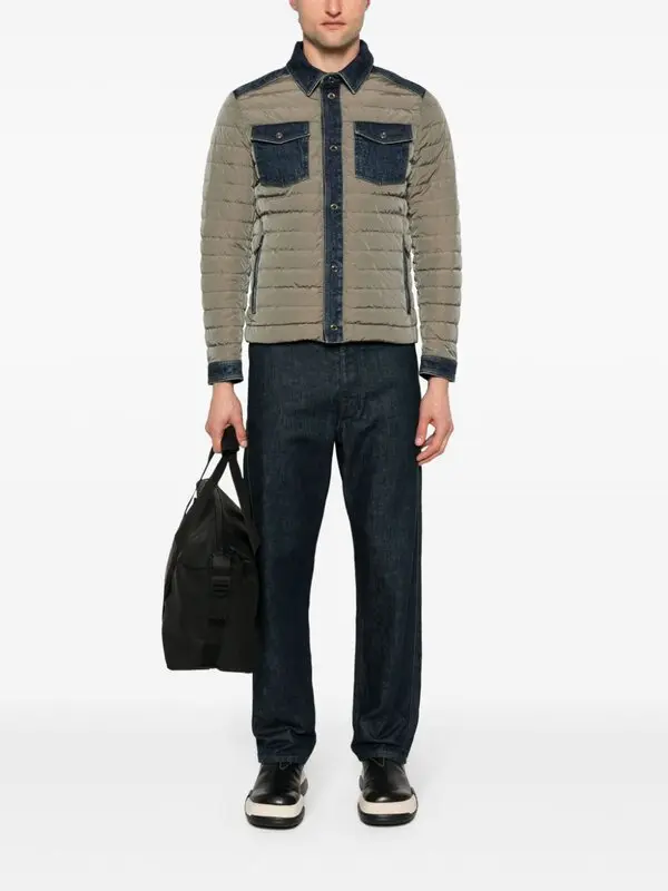 MOORER Denim-trim Quilted Jacket - Blue