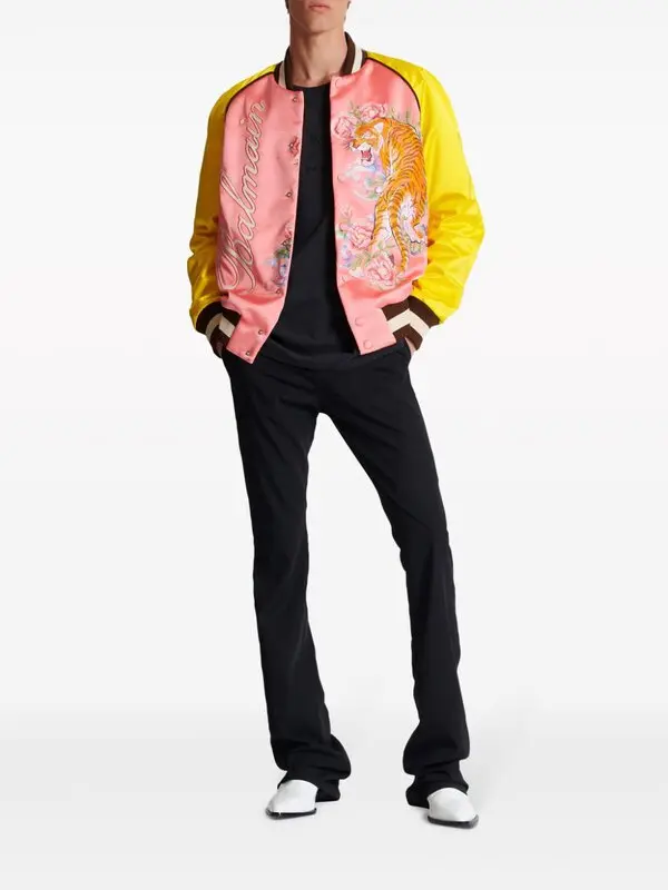 Balmain Tiger-embroidered Satin Bomber Jacket