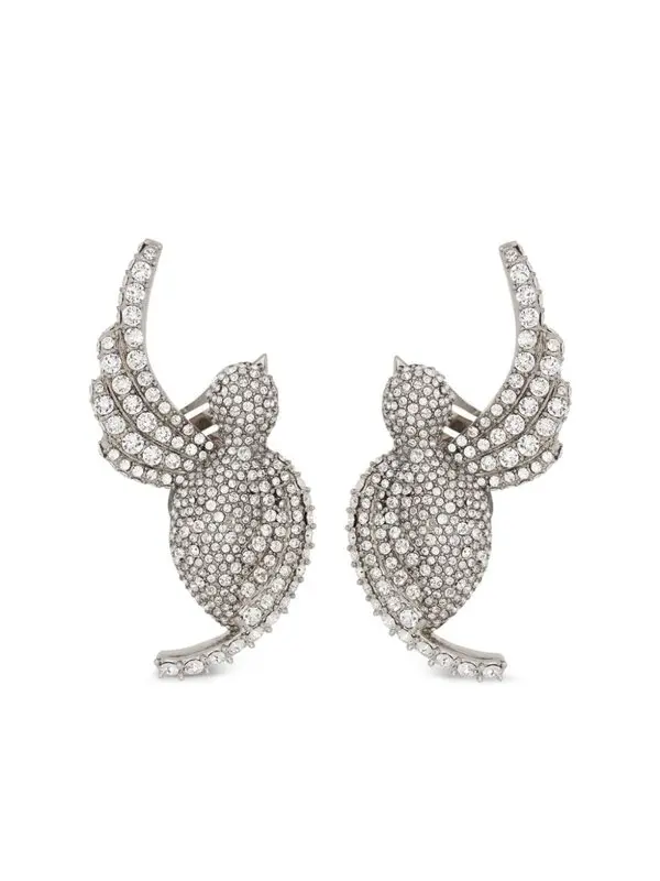 Balmain Swallow Rhinestone Earrings - Silver