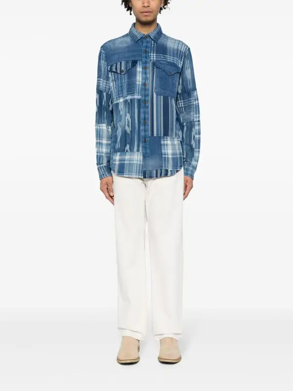 Polo Ralph Lauren Patchwork Long-Sleeve Shirt In Blue - 65% Off