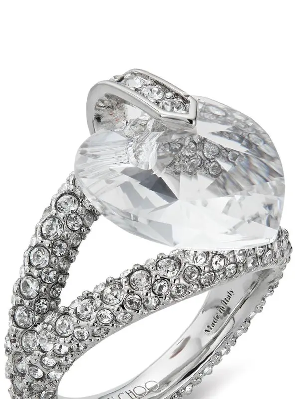 JIMMY CHOO Heart Crystal Cocktail Ring - Silver