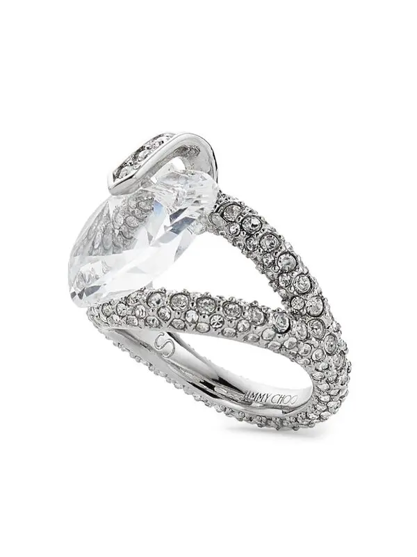 JIMMY CHOO Heart Crystal Cocktail Ring - Silver