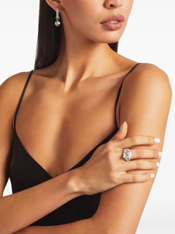 JIMMY CHOO Heart Crystal Cocktail Ring - Silver