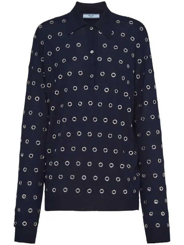 Prada Eyelet-detailed Knitted Polo Shirt