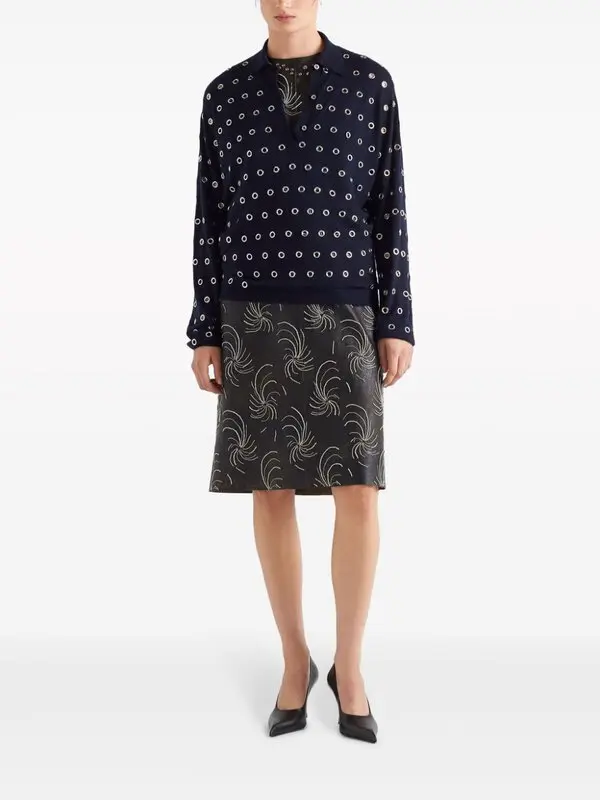 Prada Eyelet-detailed Knitted Polo Shirt