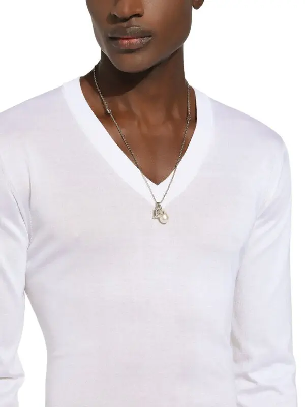 Dolce & Gabbana Logo And Pearl Pendant Necklace - Silver