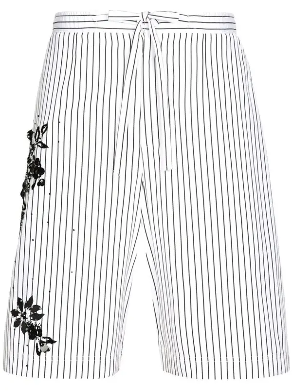 Dolce & Gabbana Floral-detail Striped Bermuda Shorts - White