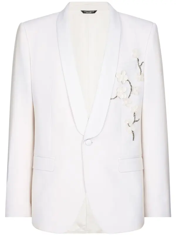 Dolce & Gabbana Floral-appliqué Single-breasted Blazer - White