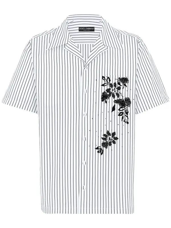 Dolce & Gabbana Floral-print Striped Shirt - White