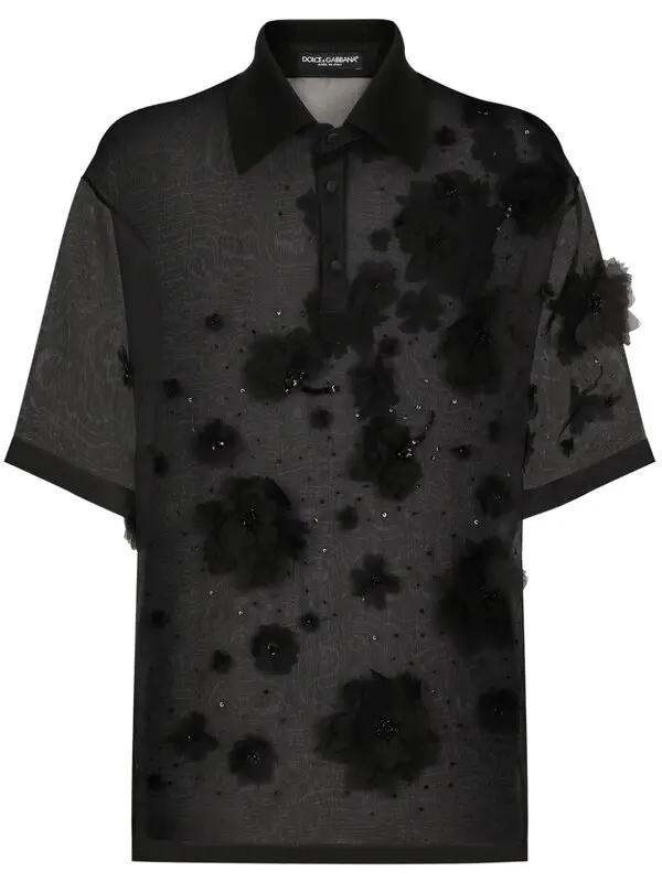 Dolce & Gabbana Floral-appliqué Sheer Polo Shirt