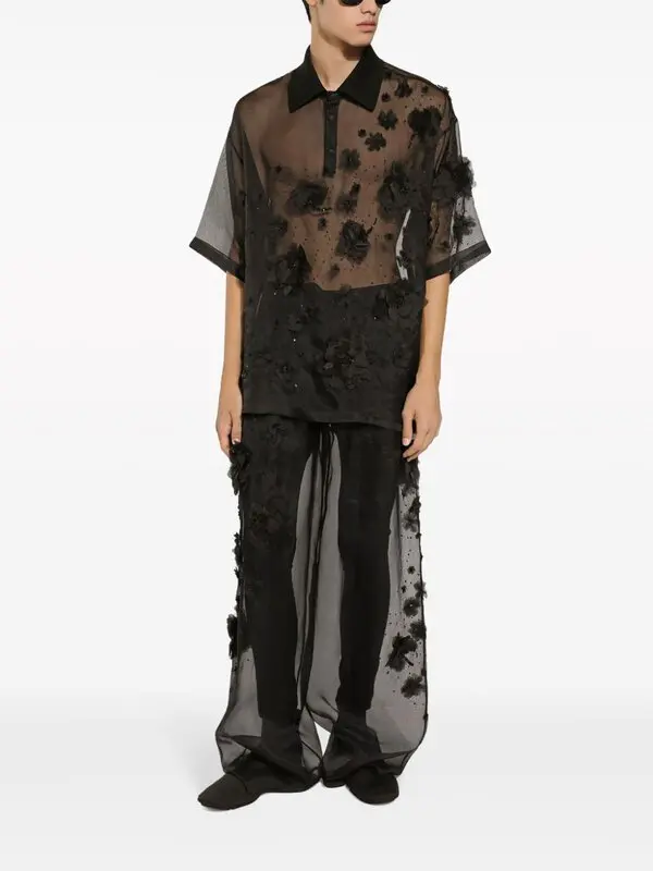Dolce & Gabbana Floral-appliqué Sheer Polo Shirt
