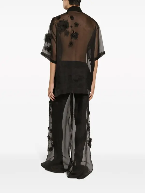 Dolce & Gabbana Floral-appliqué Sheer Polo Shirt