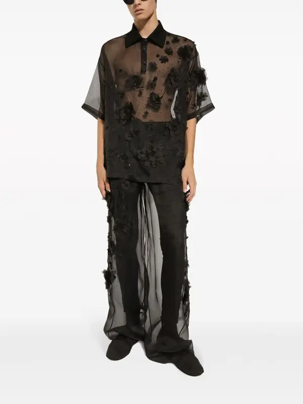 Dolce & Gabbana Floral-appliqué Sheer Polo Shirt