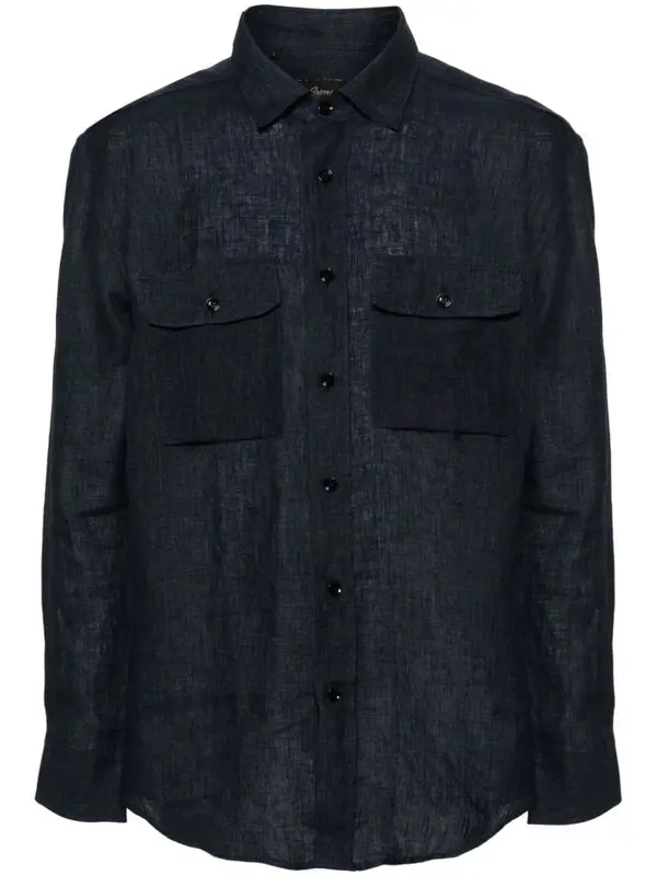 Brioni Button-up Linen Shirt - Blue