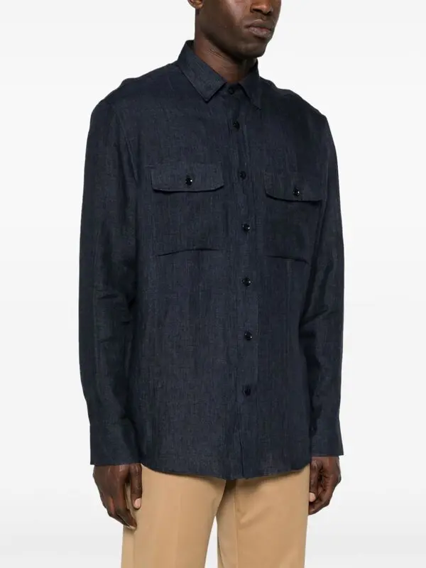 Brioni Button-up Linen Shirt - Blue