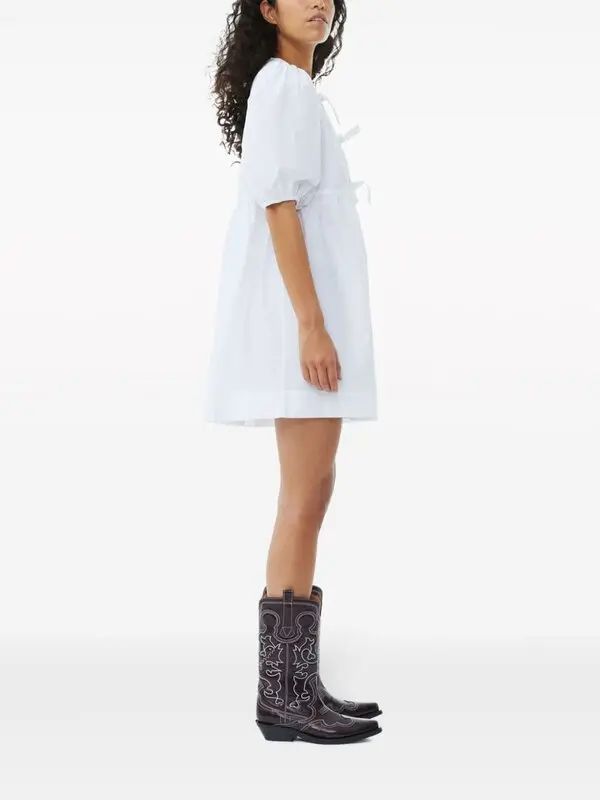 GANNI Poplin Tie String Mini Dress - White
