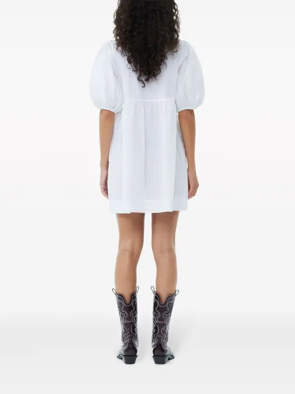 GANNI Poplin Tie String Mini Dress - White