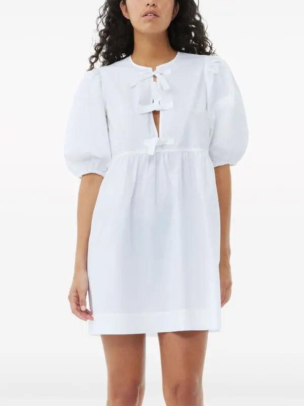 GANNI Poplin Tie String Mini Dress - White