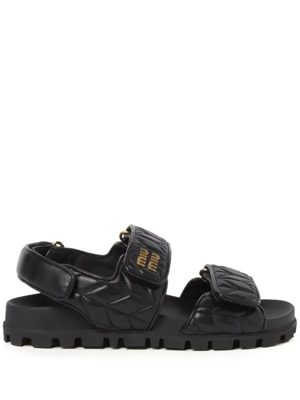 Miu Miu Quilted Leather Sandals - Black