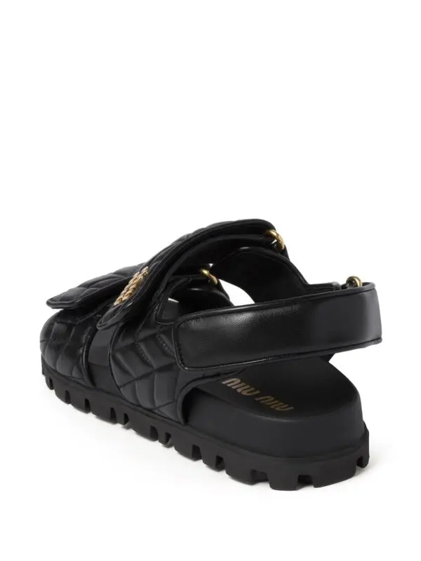 Miu Miu Quilted Leather Sandals - Black