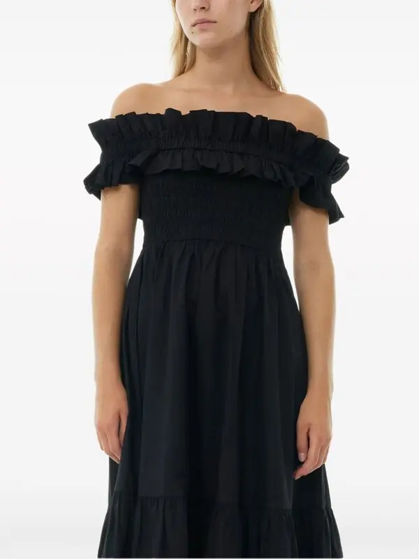 ganni black cotton poplin long smock dress Ganni Black Cotton Poplin Long Smock Dress
