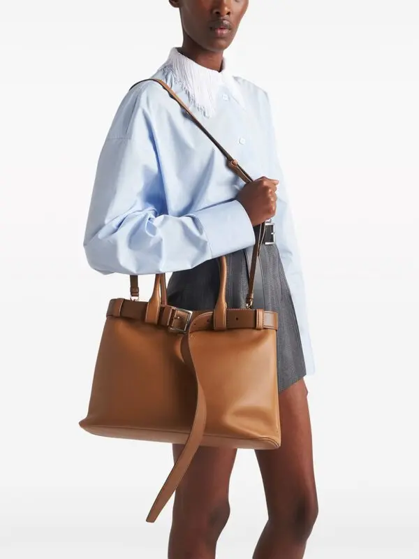 Prada Large Buckle Tote Bag - Brown