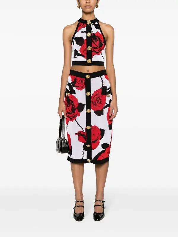 Balmain Floral-jacquard Midi Skirt