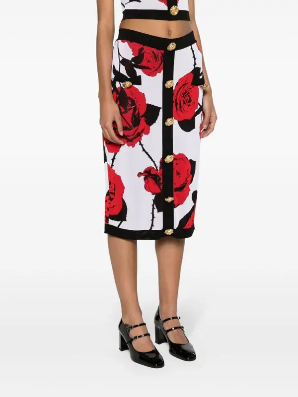 Balmain Floral-jacquard Midi Skirt