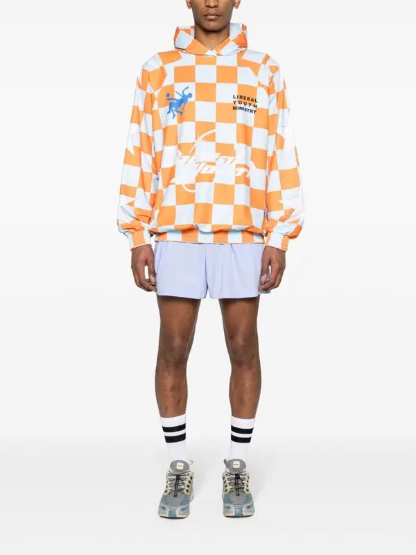 LIBERAL YOUTH MINISTRY Logo Checkerboard-print Hoodie - Orange