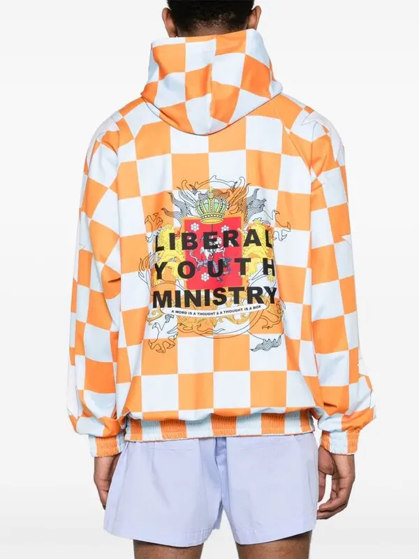LIBERAL YOUTH MINISTRY Logo Checkerboard-print Hoodie - Orange