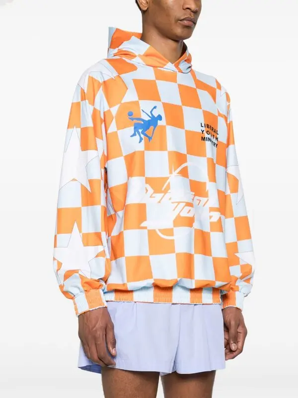 LIBERAL YOUTH MINISTRY Logo Checkerboard-print Hoodie - Orange