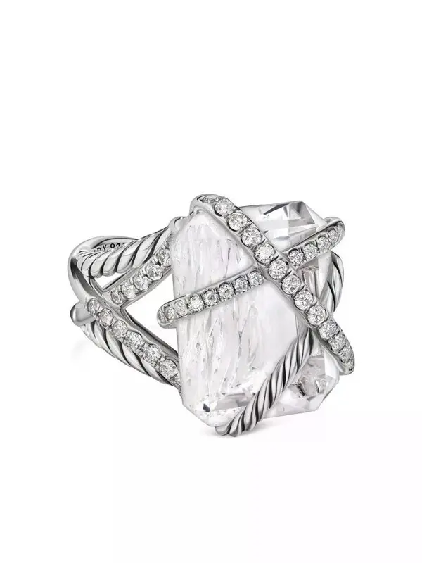 David Yurman Sterling Silver Cable Wrap Crystal And Diamond Ring - White