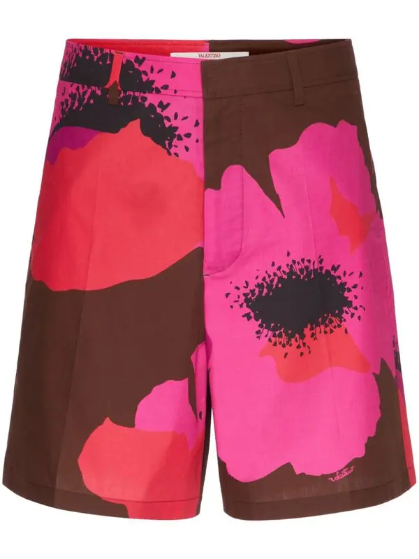 Valentino Garavani Flower Portrait-print Bermuda Shorts - Brown