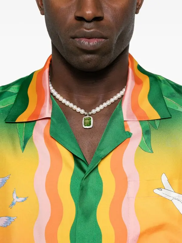 Casablanca Tennis Club En Fleur Silk Shirt - Green