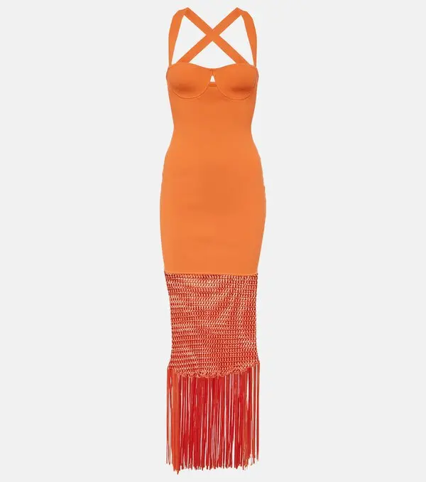 Galvan Fringed Midi Dress - Orange