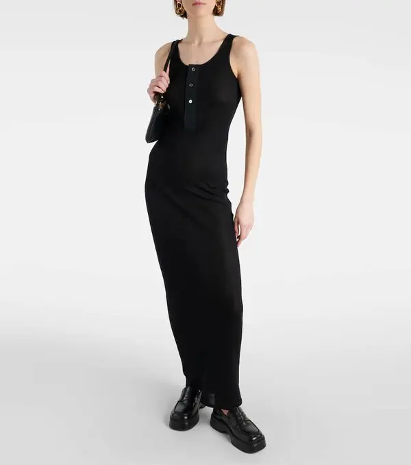 AMI Paris Knitted Cotton Maxi Dress - Black