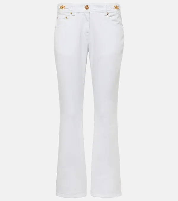 Versace Embellished Low-rise Flared Jeans - White