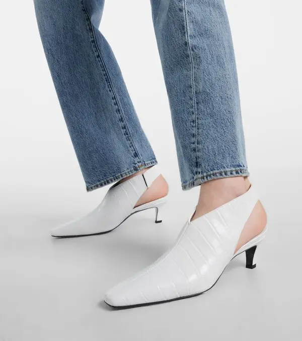 TOTEME The Croco Slim Leather Slingback Pumps - White