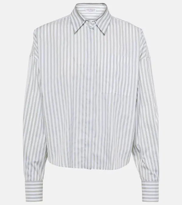 Brunello Cucinelli Striped Cotton And Silk Poplin Shirt - White