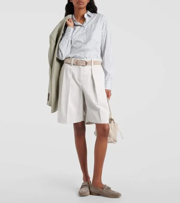 Brunello Cucinelli Striped Cotton And Silk Poplin Shirt - White