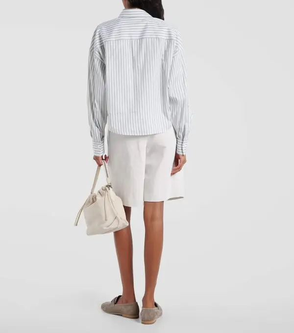Brunello Cucinelli Striped Cotton And Silk Poplin Shirt - White